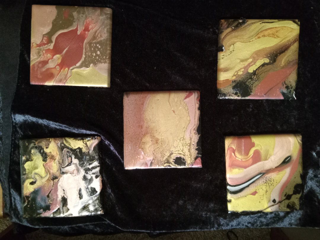 4 X 4 Original Art Coasters by Cleveland Paint Flow Artist. Ceramic ...