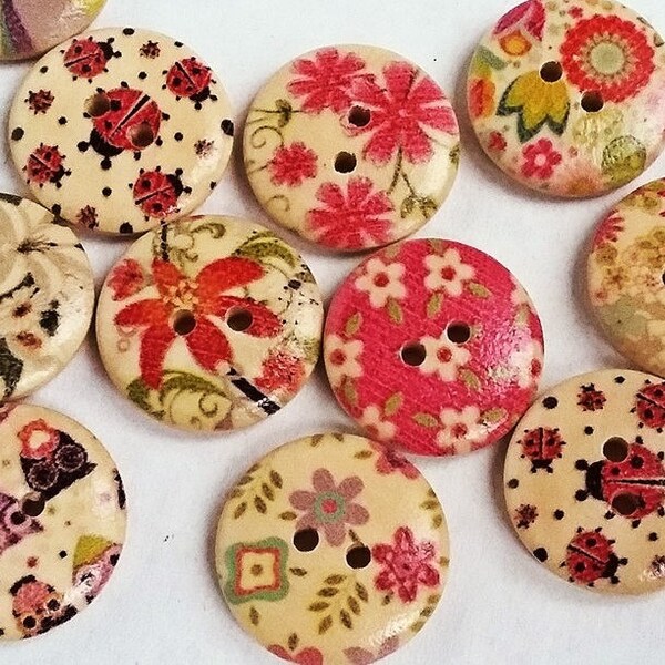 Painted Wood Buttons - Etsy