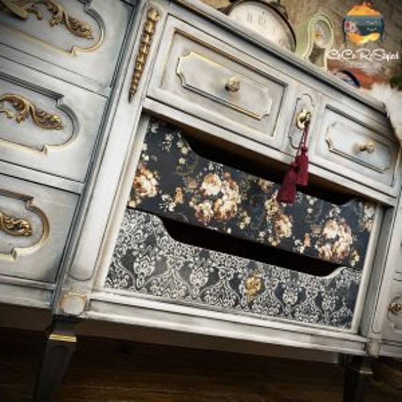 Dark Damask Decoupage Décor Tissue Paper Mulberry Tissue | Etsy