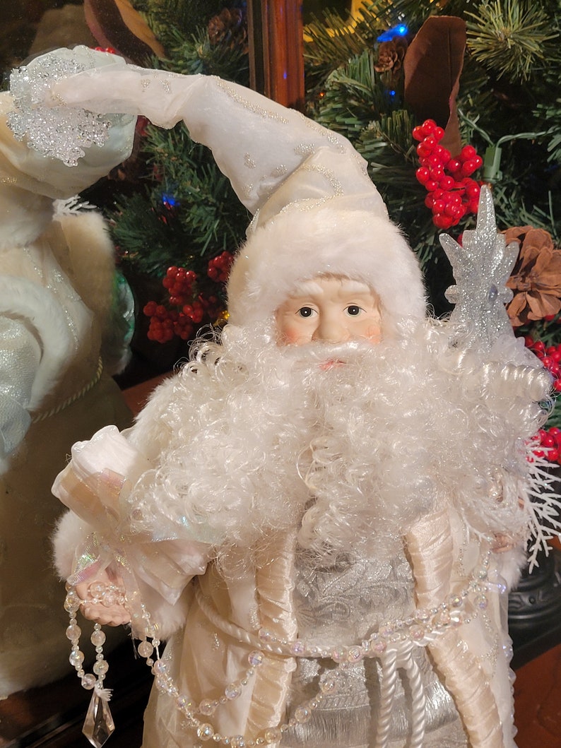 Santa Claus in White Santa's Workbench Tree Top Decoration or Figurine ...