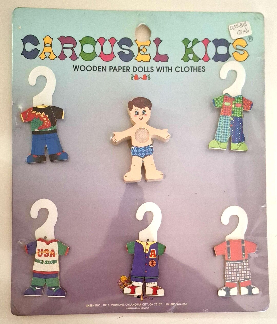 Vintage Carousel Kids Wooden Paper Doll Black Haired Boy With Five ...