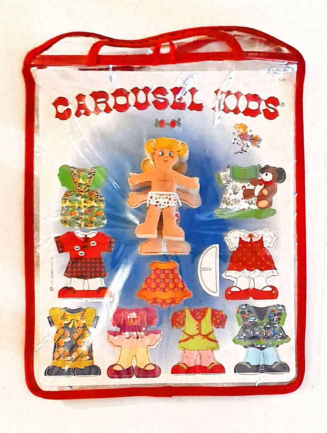 Vintage Carousel Kids Wooden Paper Doll Girl With Six Outfits New in ...