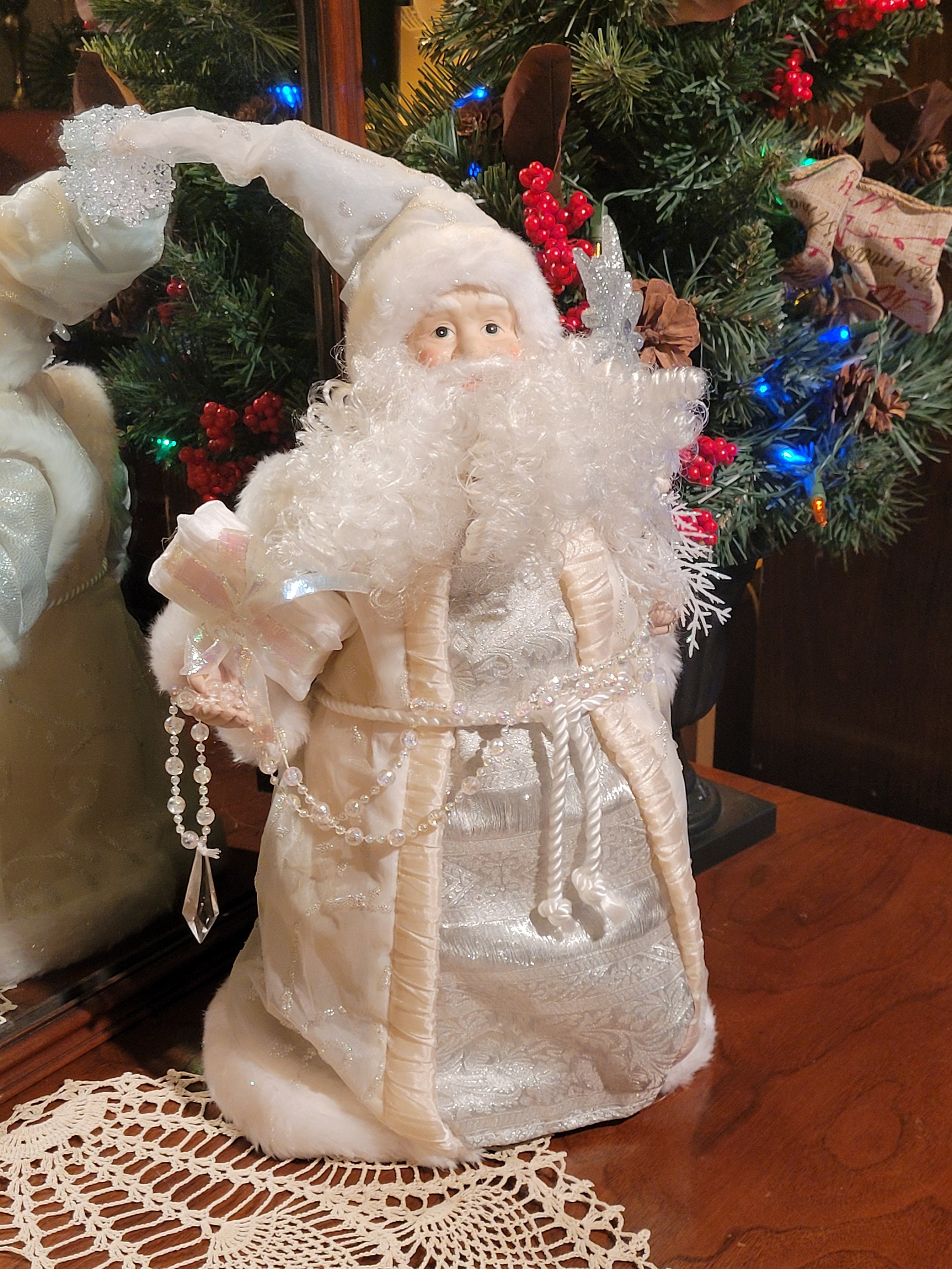 Santa Claus in White Santa's Workbench Tree Top Decoration or Figurine ...