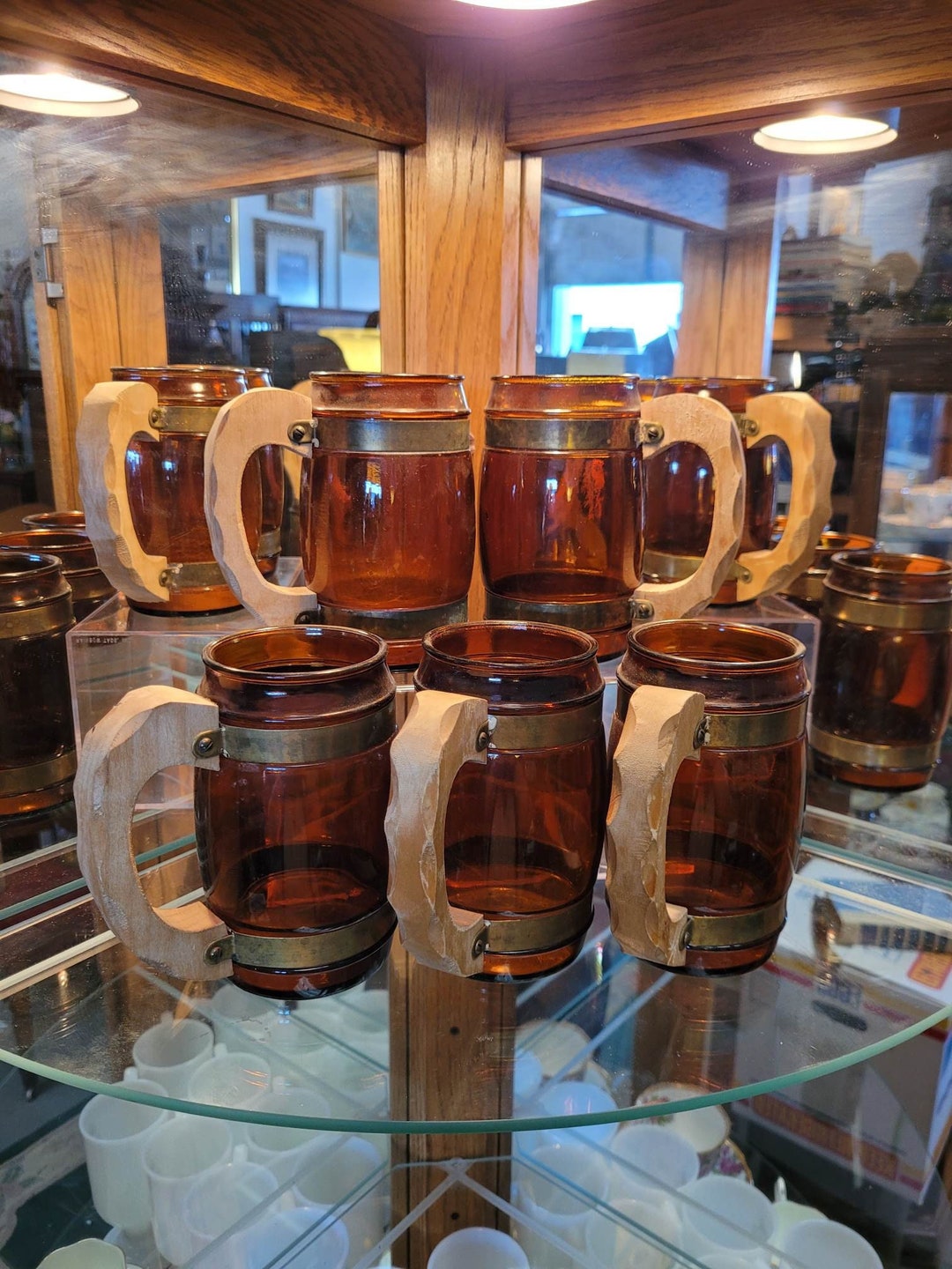 Set of 5 Vintage 1960's Era Beer Barrel Glass Mugs With Wood Handles - Etsy