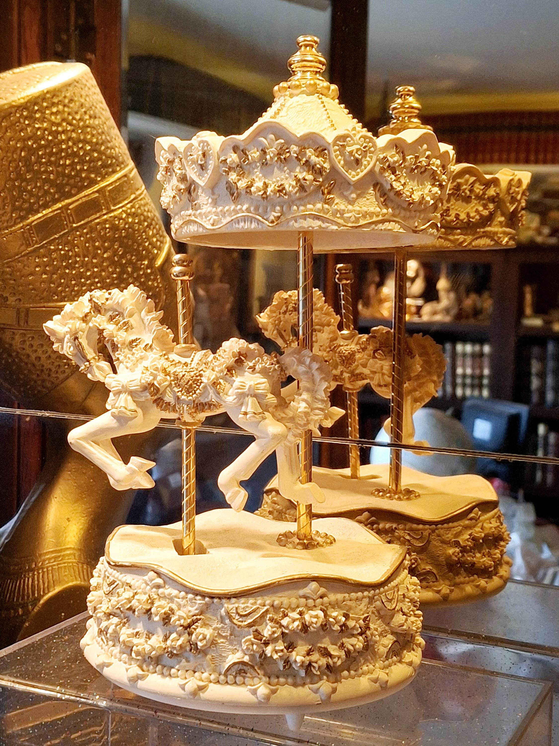 Vintage 10 Inch Tall Carousel Music Box With Moving Horse Action ...