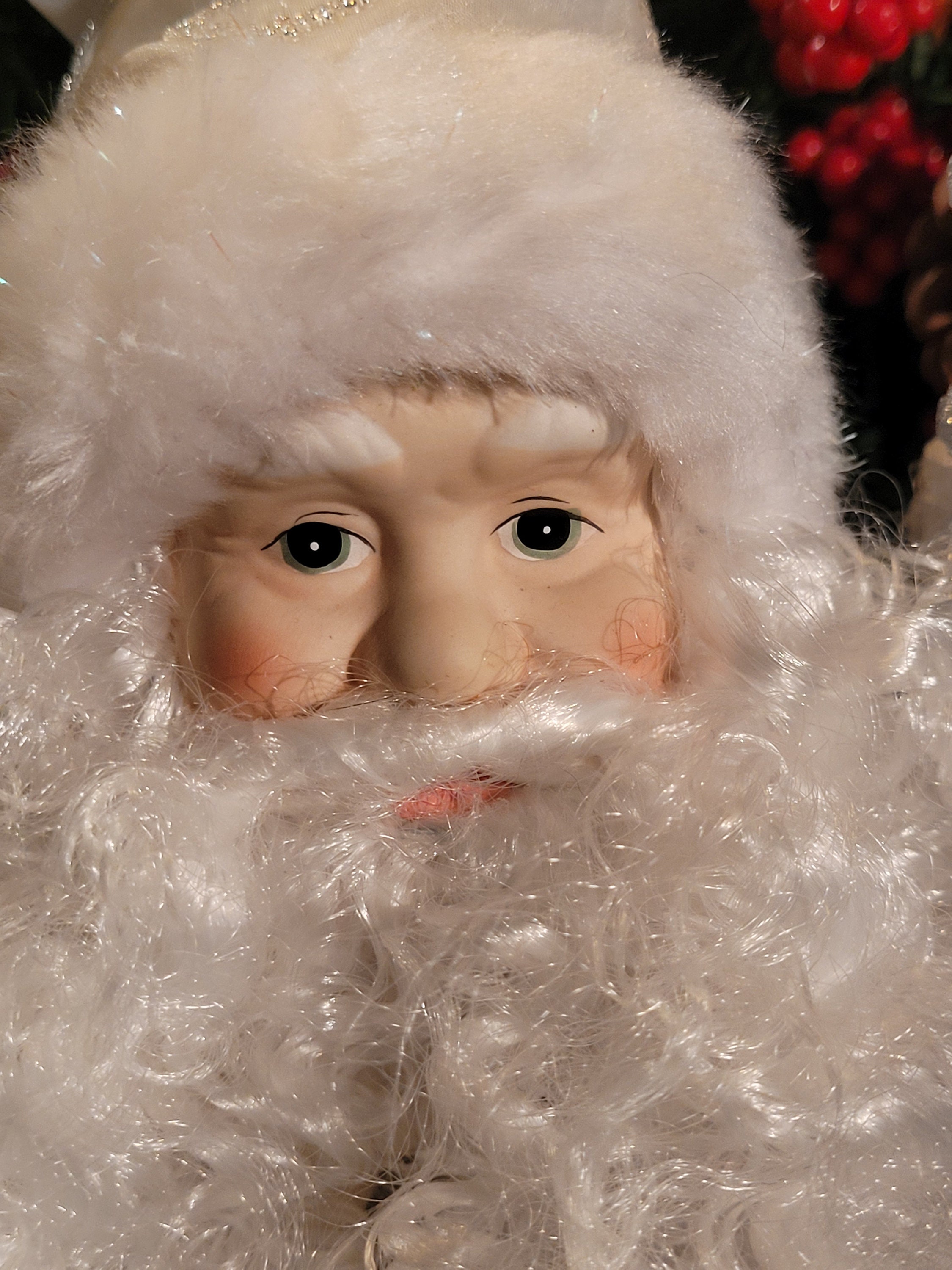 Santa Claus in White Santa's Workbench Tree Top Decoration or Figurine ...