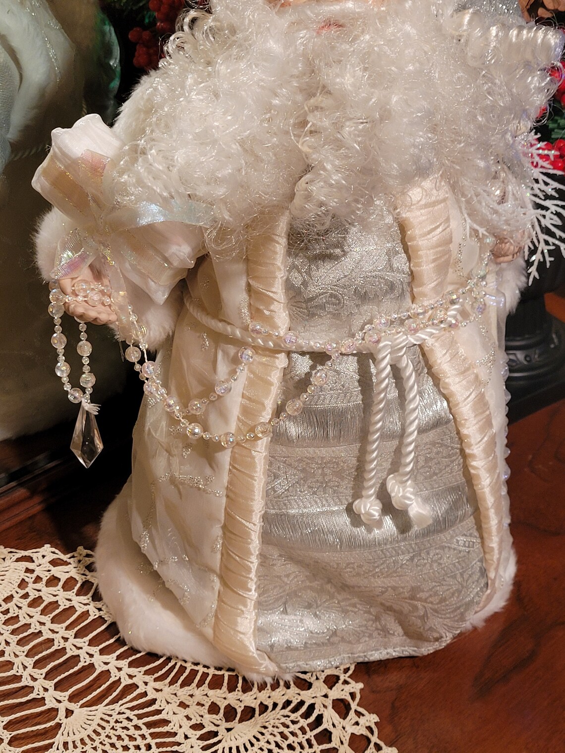 Santa Claus in White Santa's Workbench Tree Top Decoration or Figurine ...