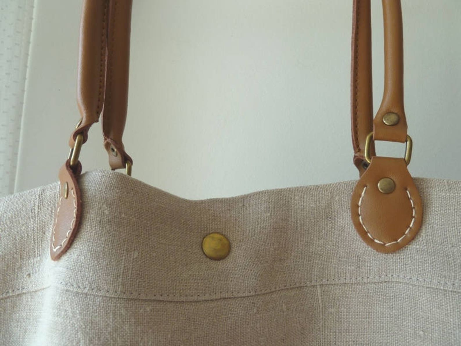 Sac en lin naturel lavé anses aspect cuir naturel clair ou - Etsy France