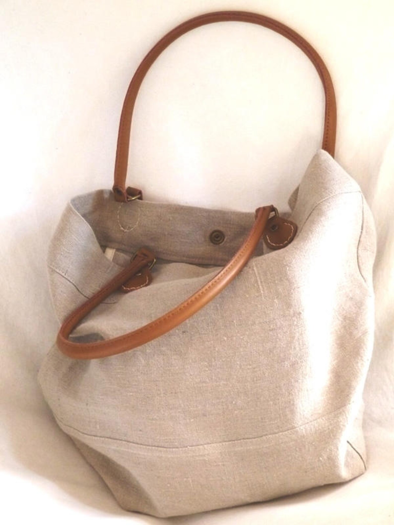 Sac en lin naturel lavé anses aspect cuir naturel clair ou - Etsy France