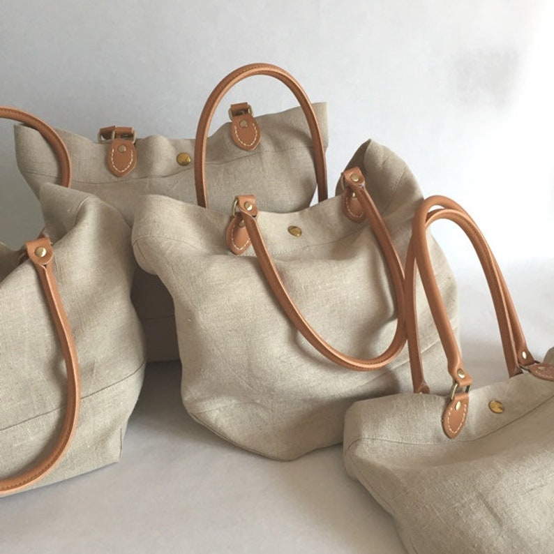 Sac en lin naturel lavé anses aspect cuir naturel clair ou - Etsy France