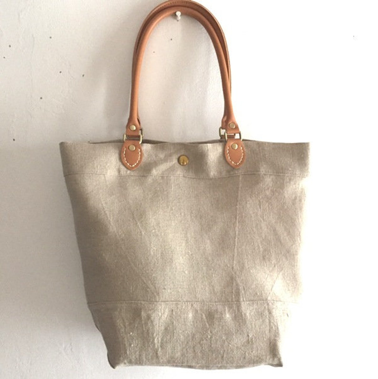 Sac en lin naturel lavé anses aspect cuir naturel clair ou - Etsy France