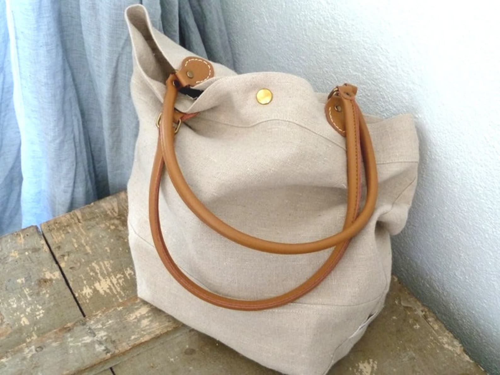 Raw linen handbag/shoulder bag | Etsy