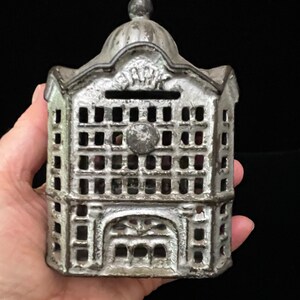 Antique Early 1900's Cast Iron 3 Tier Bank Building Still Coin Bank - 4 ...