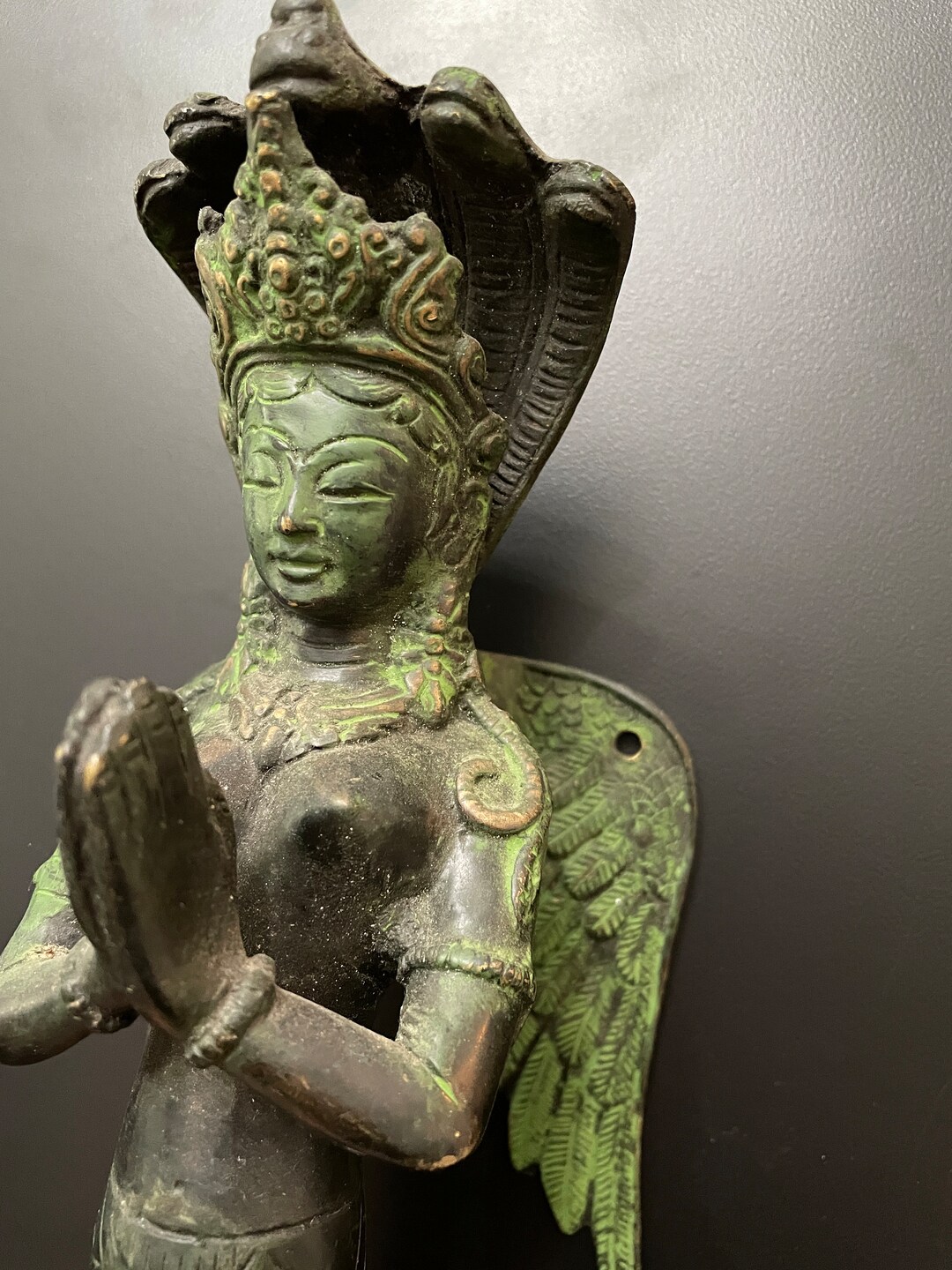 Elaborate Patina Door Pull, Brass Door Handle, Brass Serpent Goddess ...