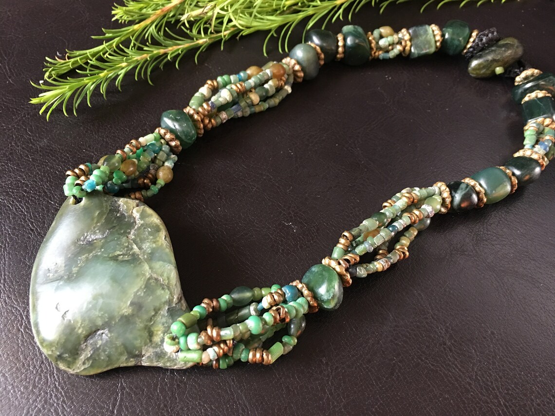 Necklace Jade 'bold Shield' With a Hint of Blue A - Etsy