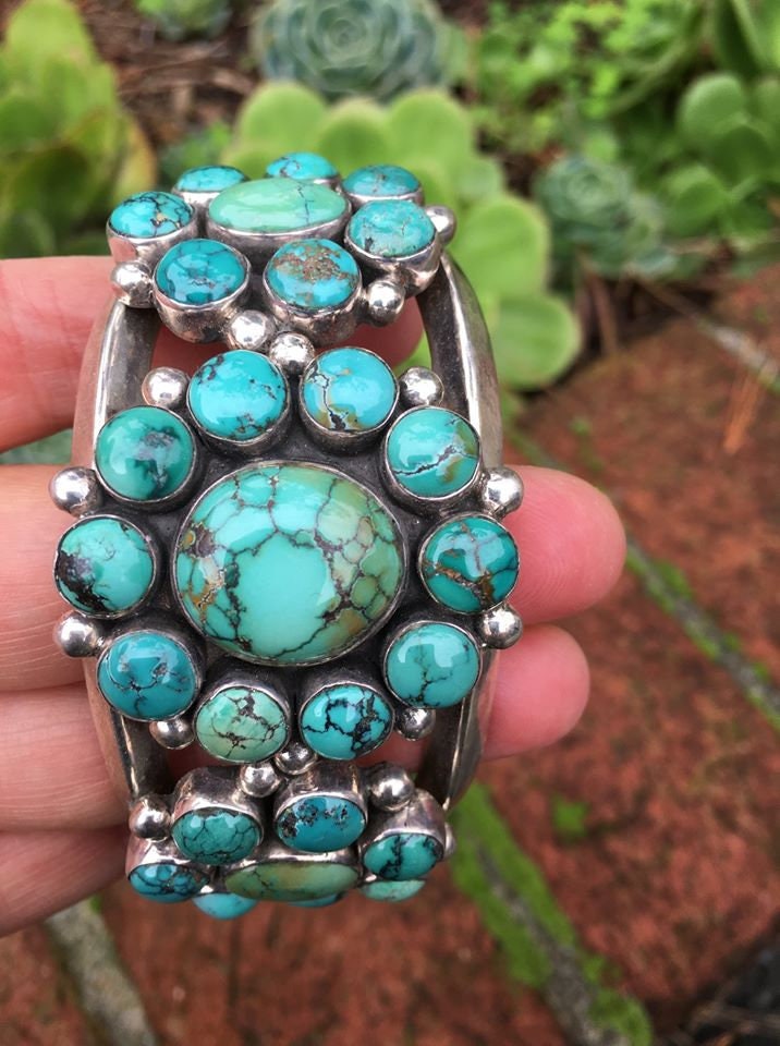 Bracelet Turquoise Multi Stone Cuff Heavy Gage Sterling - Etsy