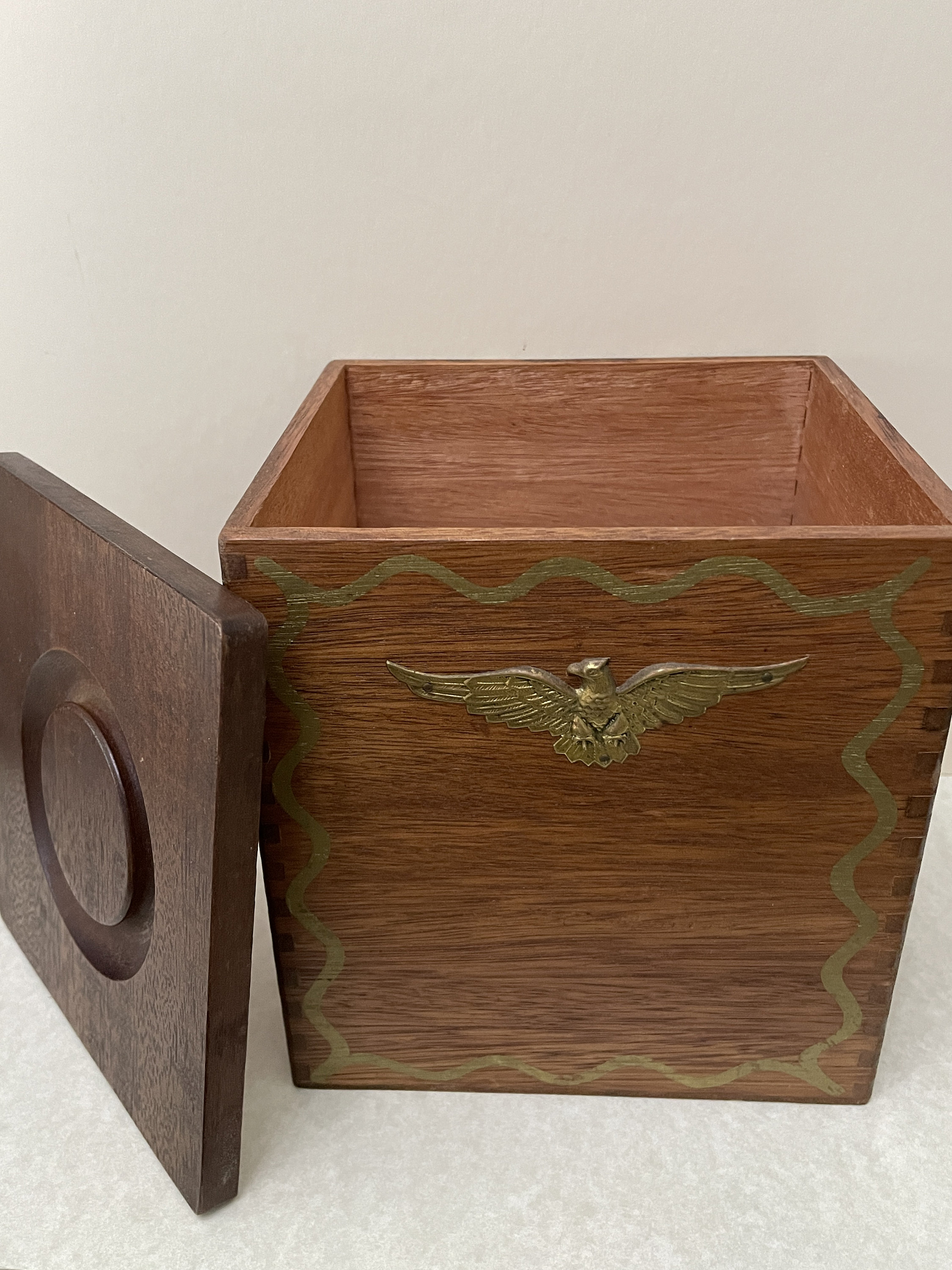 Vintage Wood Box Canister, Brass Eagle Emblem, Americana Decor - Etsy