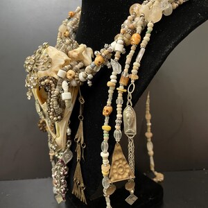 Turkey Spirit Necklace, Pearls, Skull, Bones, Vintage Excavated Glass ...