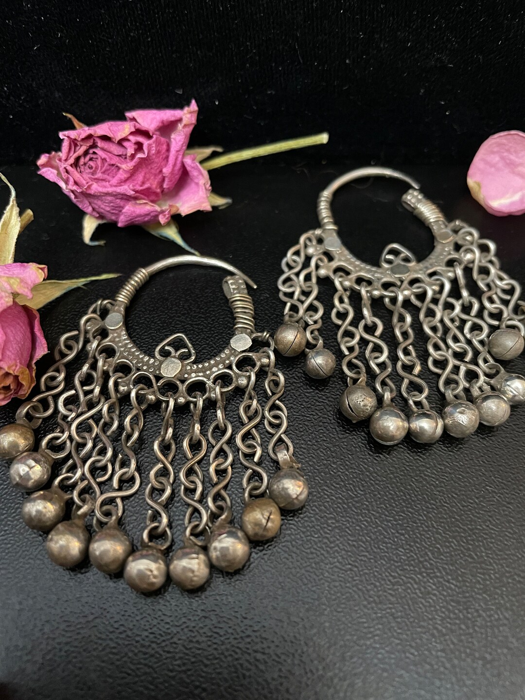 Vintage Silver Tribal Afghani Hoops With Drop Dangles, Earrings, Fine ...