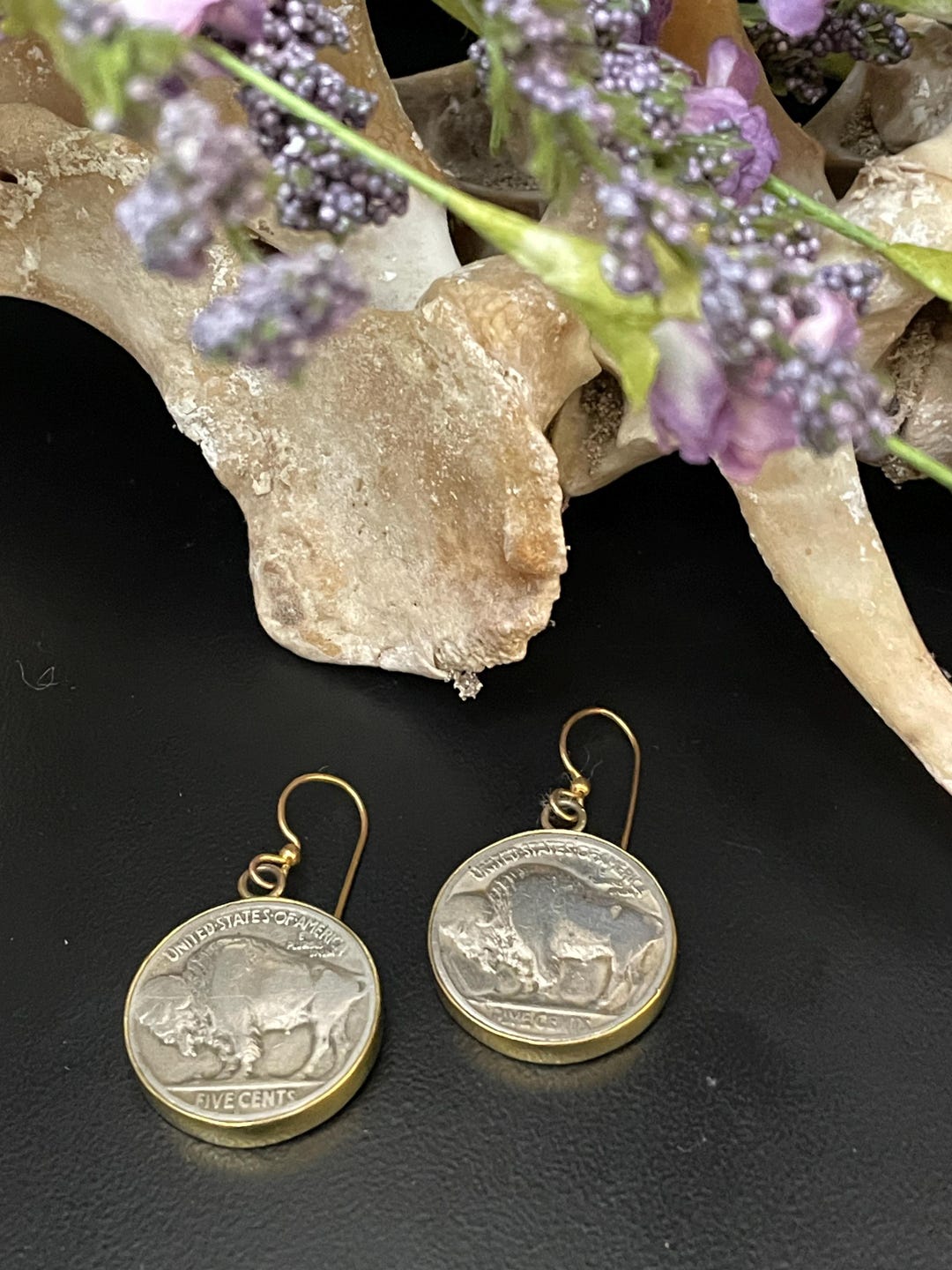 Earrings American Indian Head Buffalo (nickel) Solis Brass Backside ...