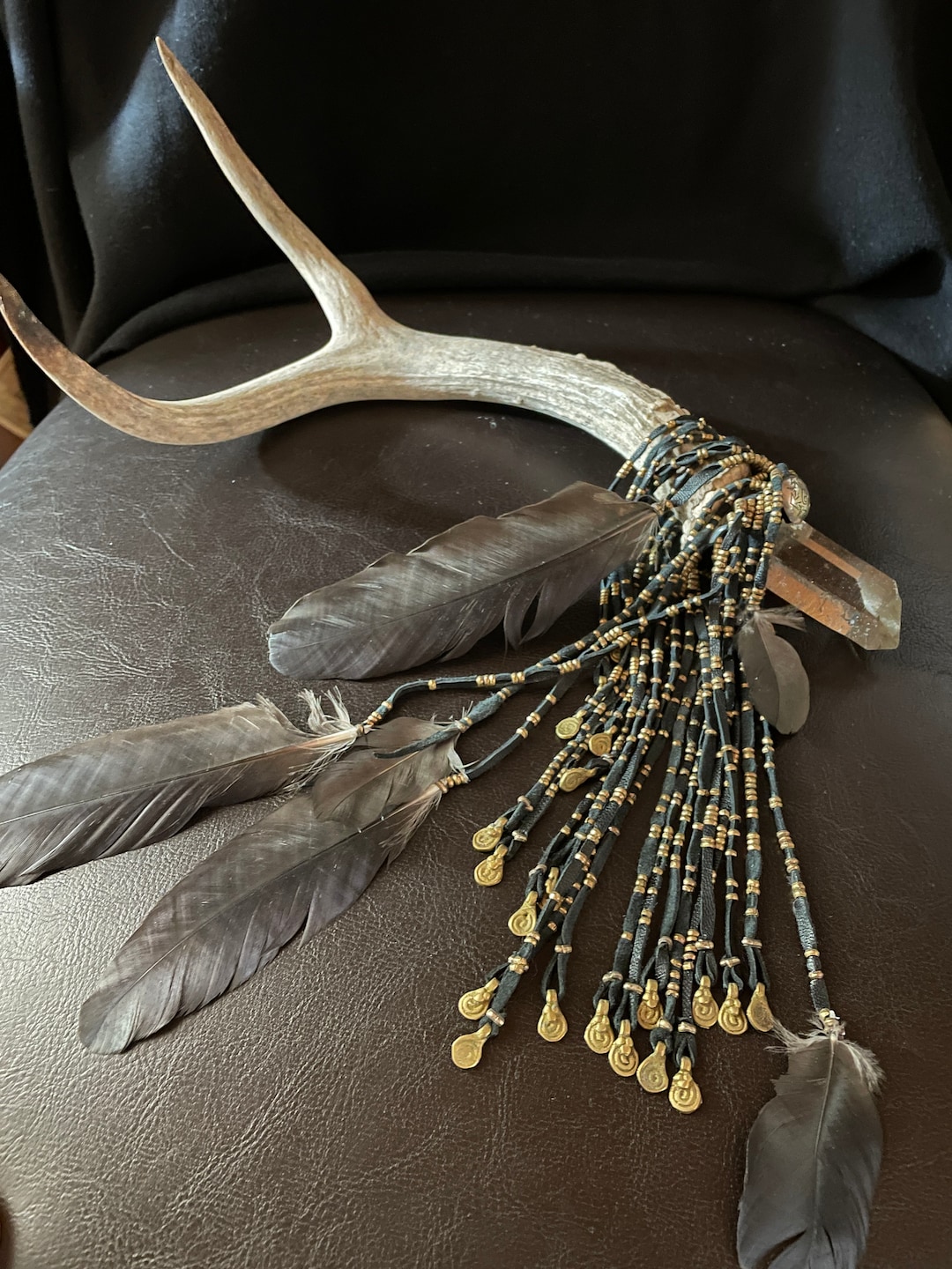 Shamanic Quartz Crystal Wand, Antler, Feathers, Tribal Adornment - Etsy