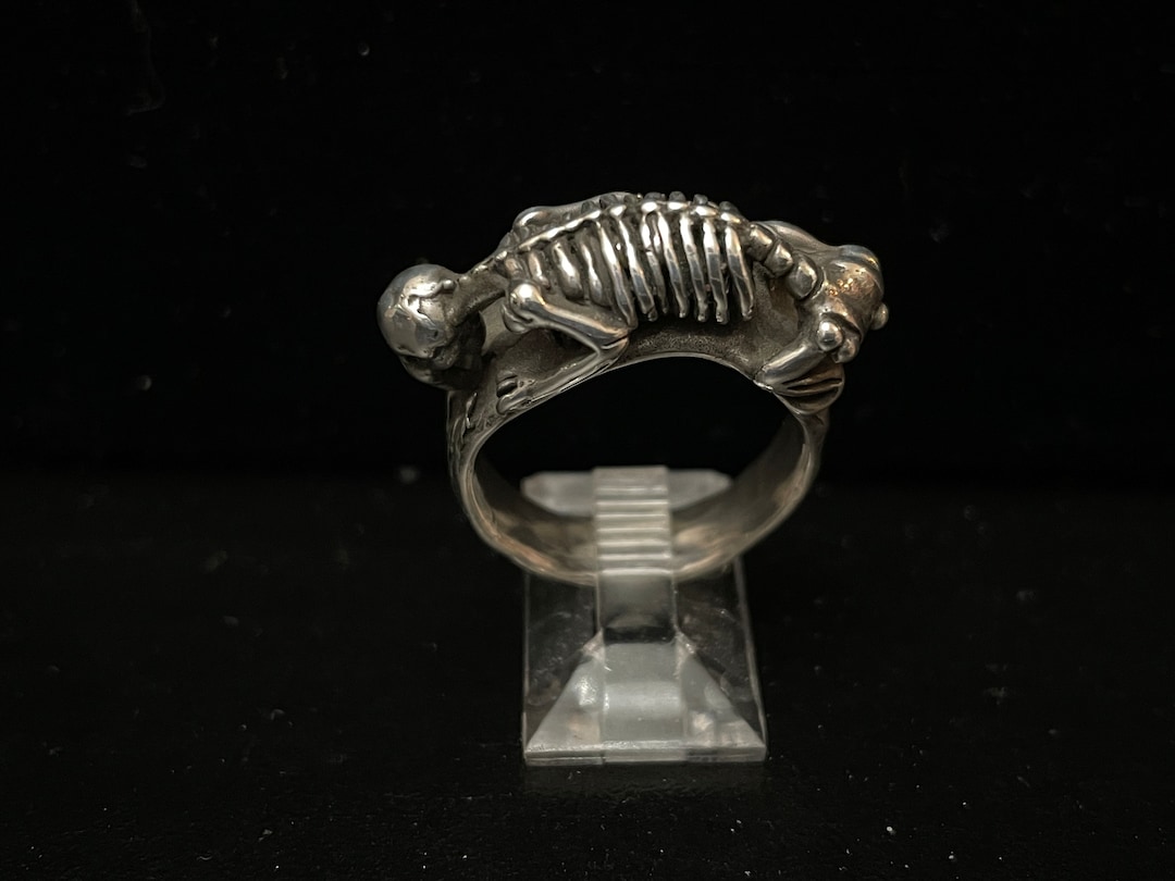 Cast Sterling Silver Skeleton Crouching Cougar Ring, Power Ring ...