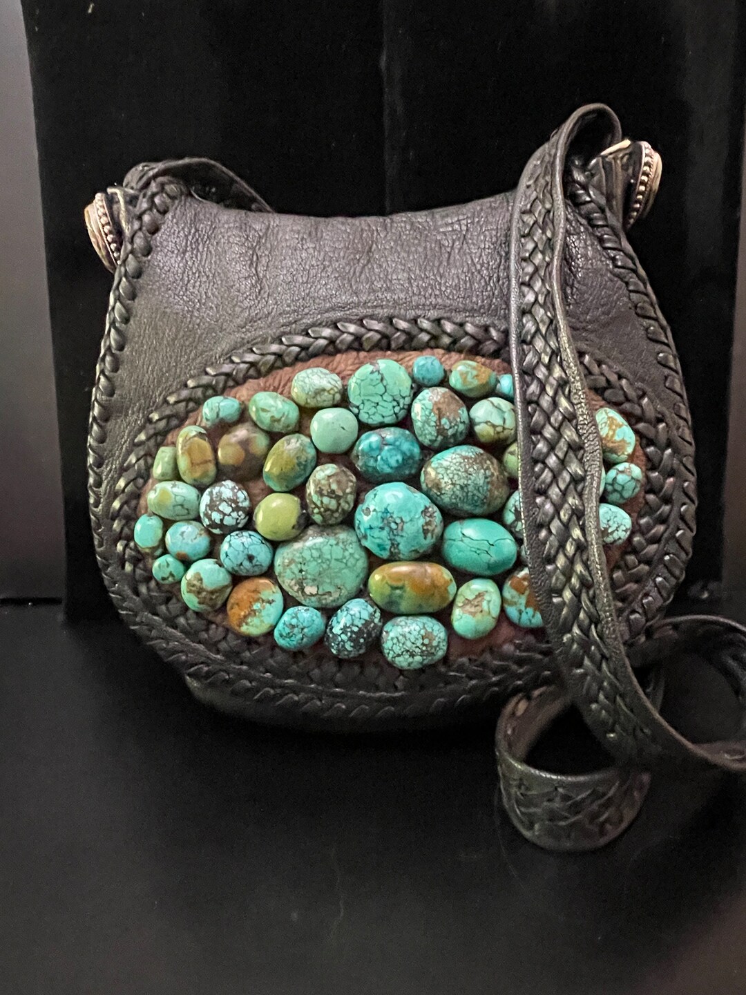 Leather Handbag, Turquoise Nugget Stone, Bohemian Chic, Sturges Biker ...