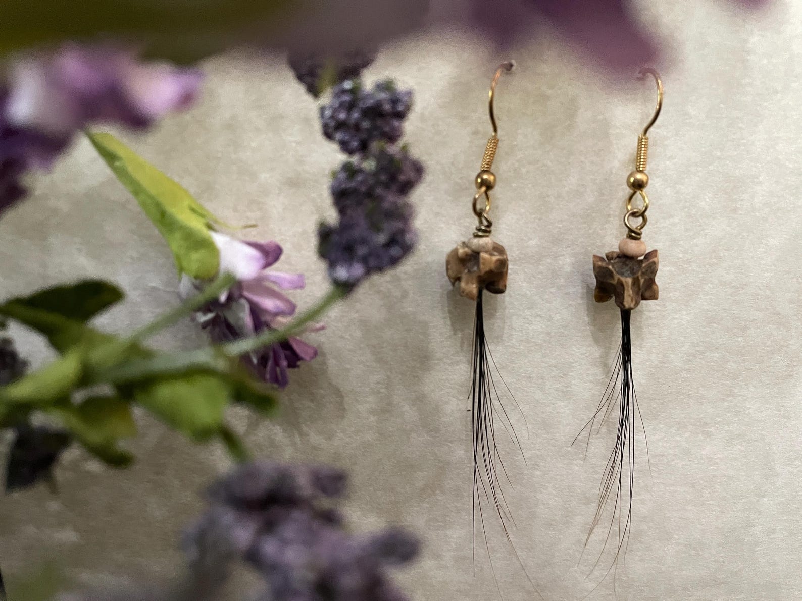 Bone Earrings Shamanic Squirrel Whisker, Snake Vertebrae. Made by ...