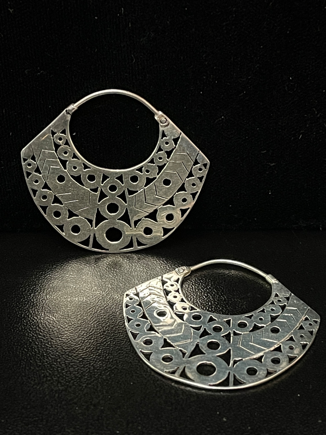 Hoop Earrings With Cut-out Design, Sterling Silver Plated Over Alpaca ...