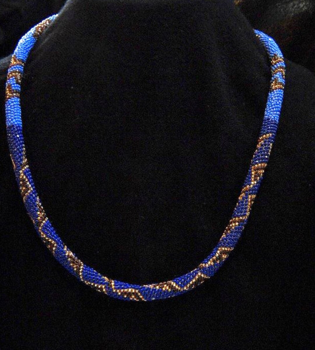 Beaded Necklace Blue Peyote Stitch With Heavy Gage Sterling Silver Clap ...