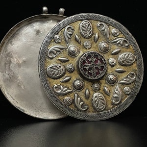 Antique Turkmen Old Silver Amulet, Tribal Talisman Flat Container ...