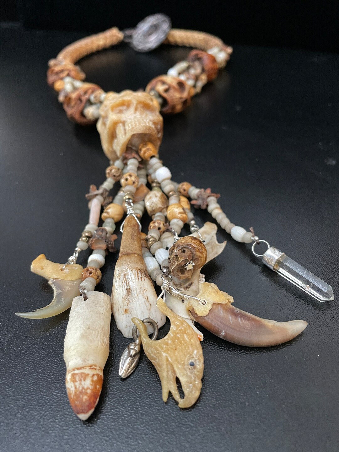 Carved Scopion Skull Centerpiece, Bones, Claws, Teeth, Qtz. Crystal ...