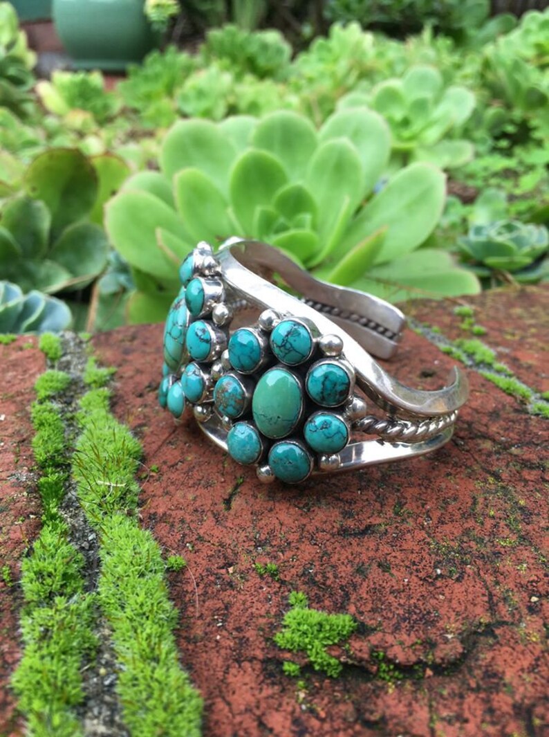 Bracelet Turquoise Multi Stone Cuff Heavy Gage Sterling - Etsy