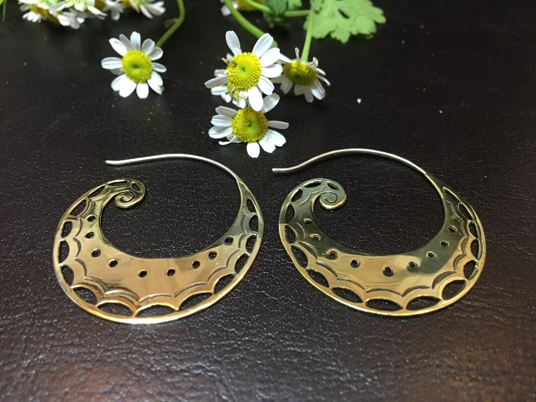 Earrings ~ Large Gypsy Hoop Earrings. Handcrafted From Brass in a ...
