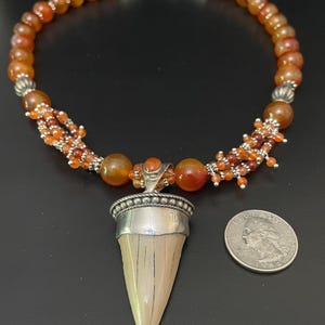 Fossilized Shark Tooth Necklace, Sterling Silver Carnelian Stone of ...