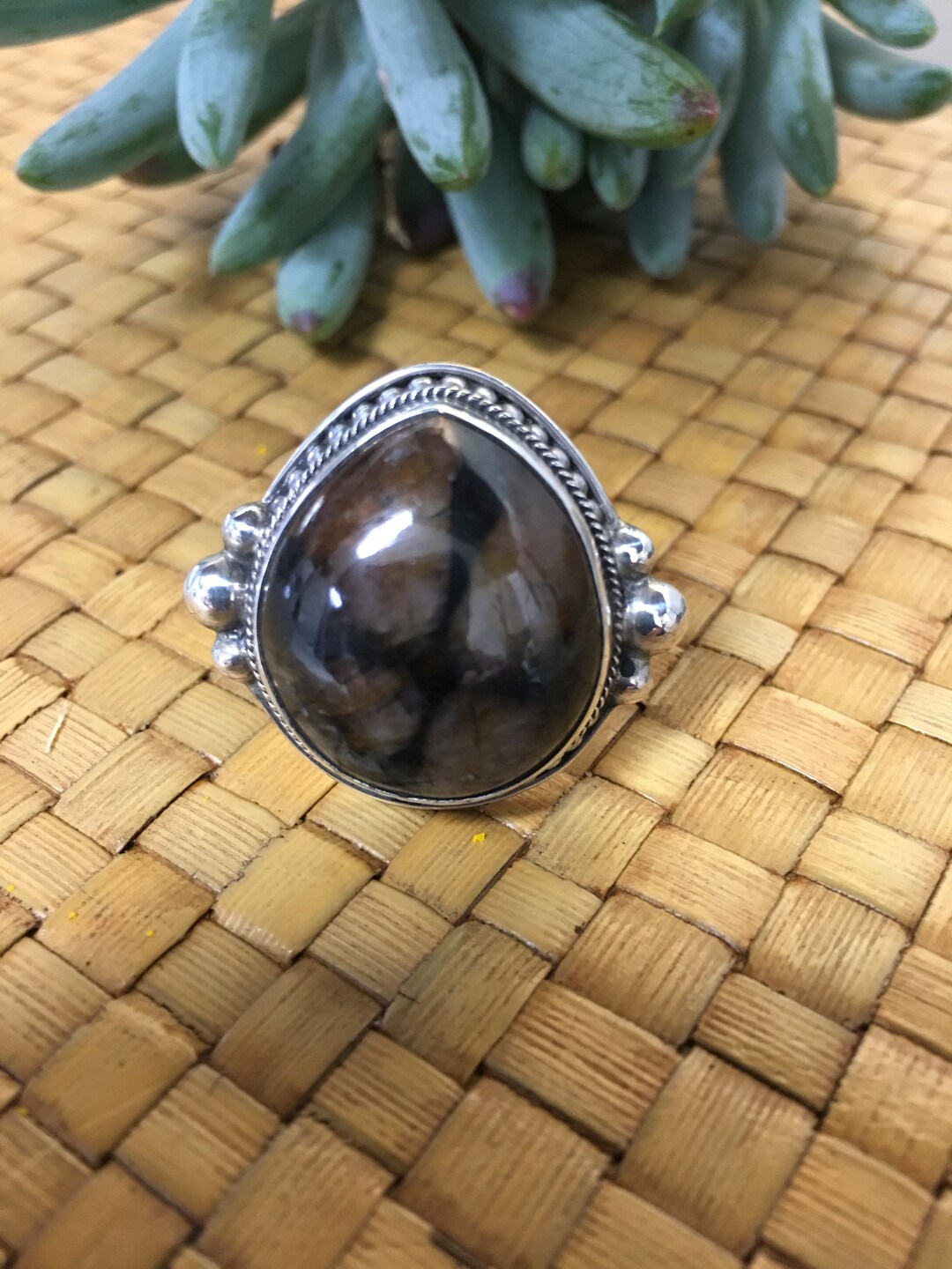 Ring - Chiastolite Cabochon Cross Stone, Heavy Gage Sterling Silver ...