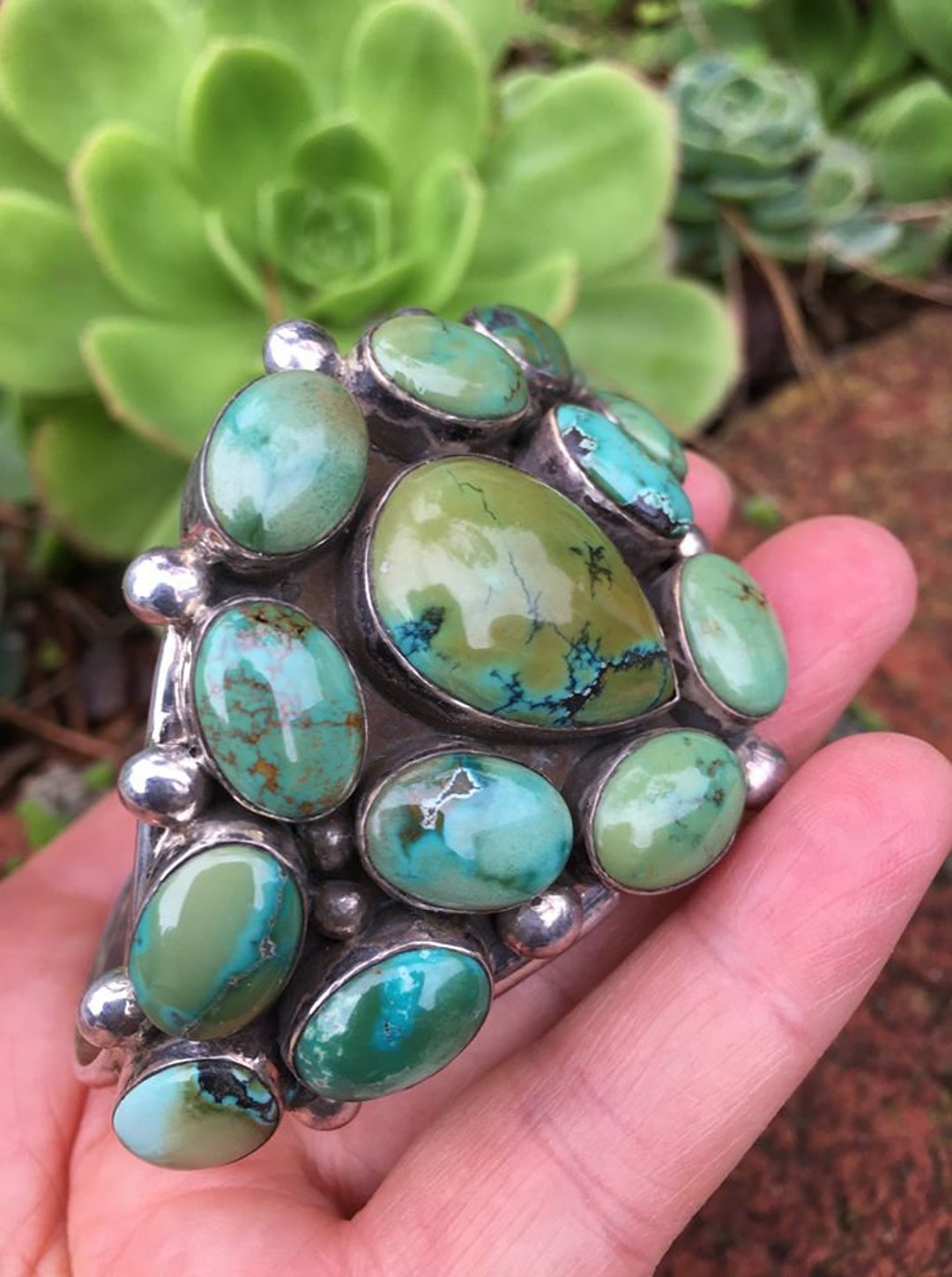 Cuff Bracelet Turquoise Multi Stone Beautiful Green, Cuff Heavy Gage ...