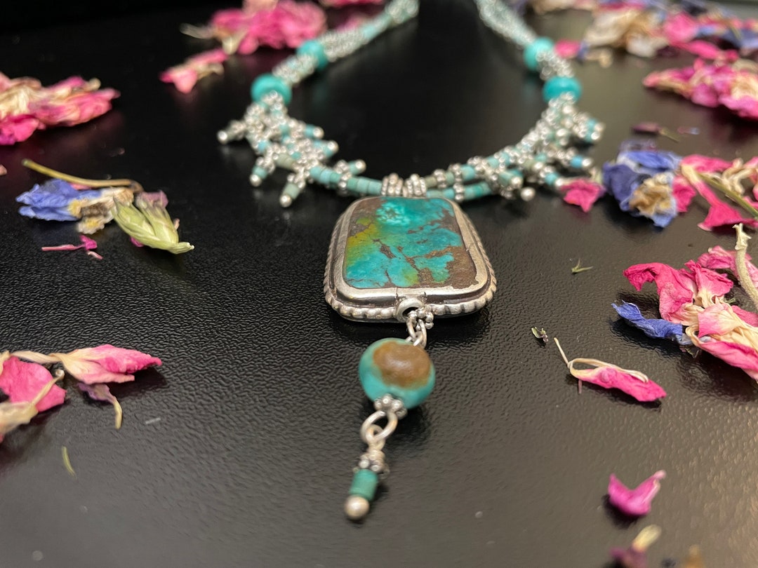 Two Strands Turquoise Heishi Necklace, Sterling Silver, Old Tibetan ...