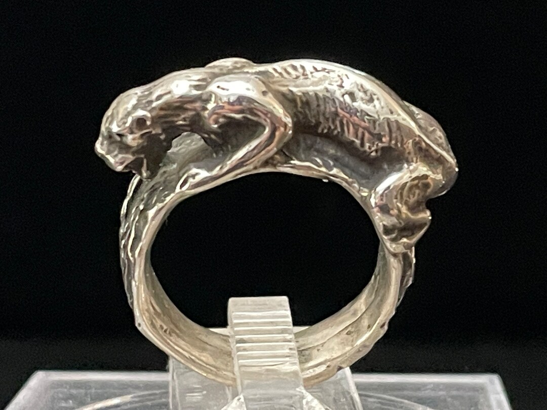 Cast Sterling Silver Crouching Cougar Ring, Power Ring, Klandagi, or ...