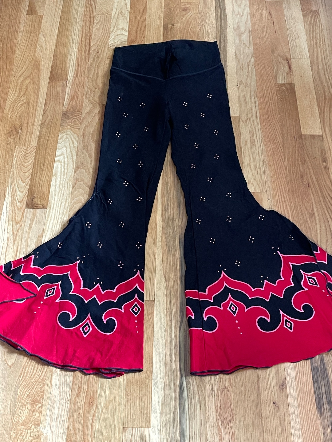 Hand-batik Yoga Pants, Black and Red, Bell Bottoms (size Medium) - Etsy