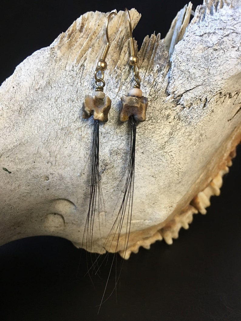 Bone Earrings Shamanic Squirrel Whisker, Snake Vertebrae. Made by ...