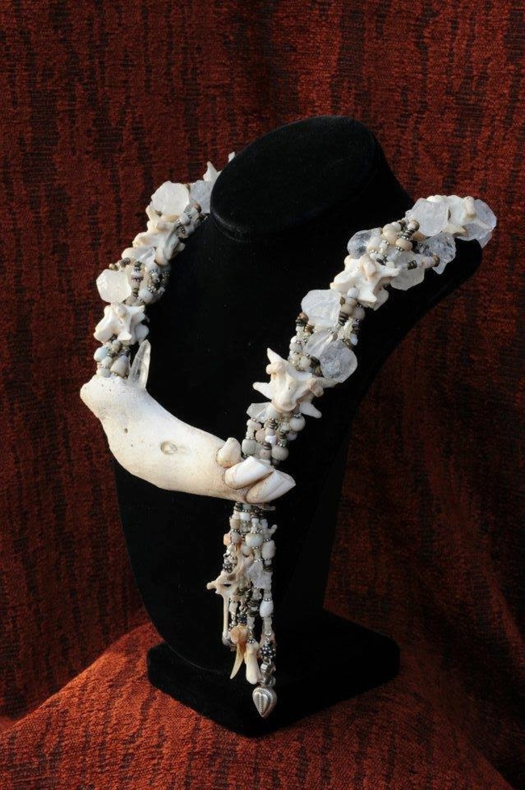 Modern Tribal Bone, Necklace Badger Claw, Goat Jaw Bone, Quartz Crystal ...