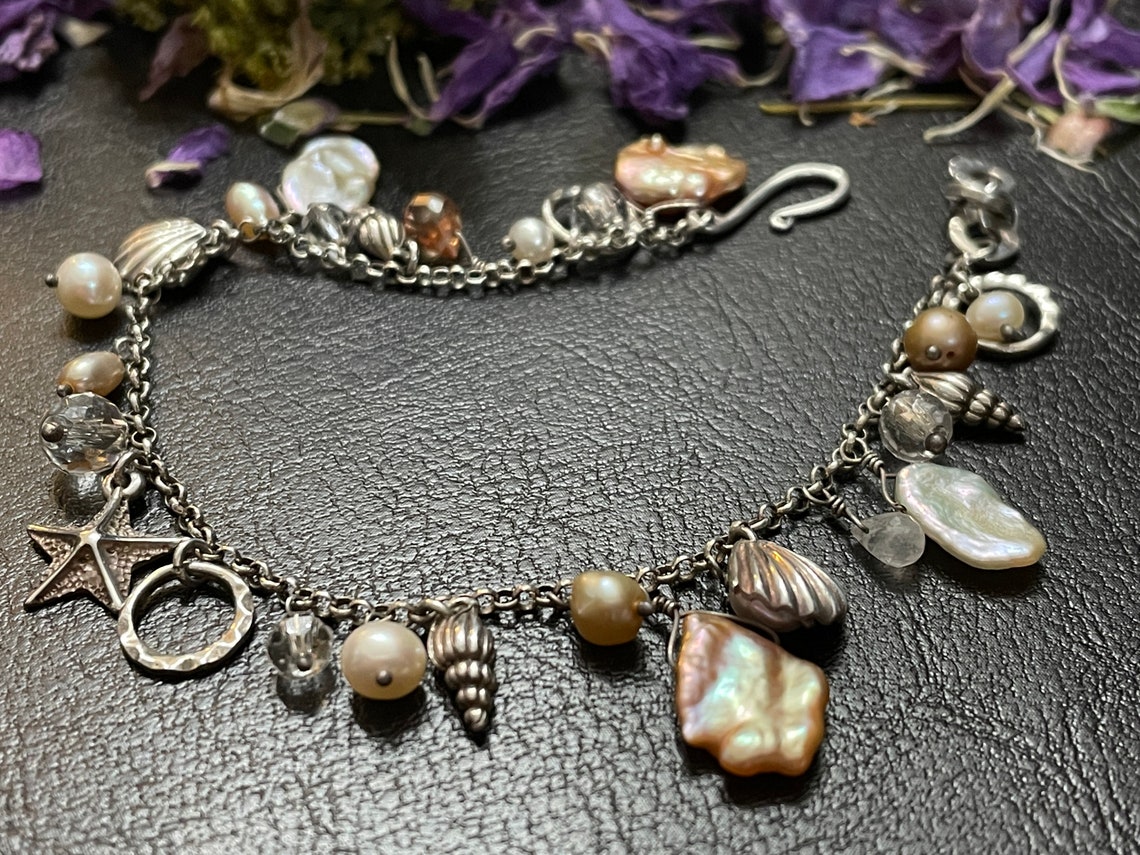 Bracelet Sterling Silver Sea Shells Pearls Moonstones - Etsy