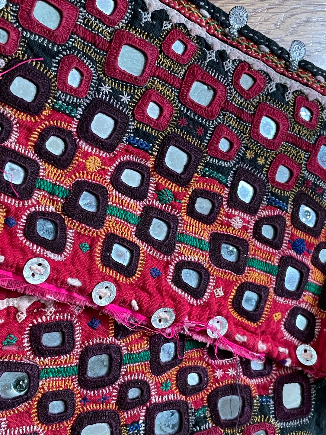 Vintage Tribal Traditional Embroidery and Mirrors Patchwork Textile ...