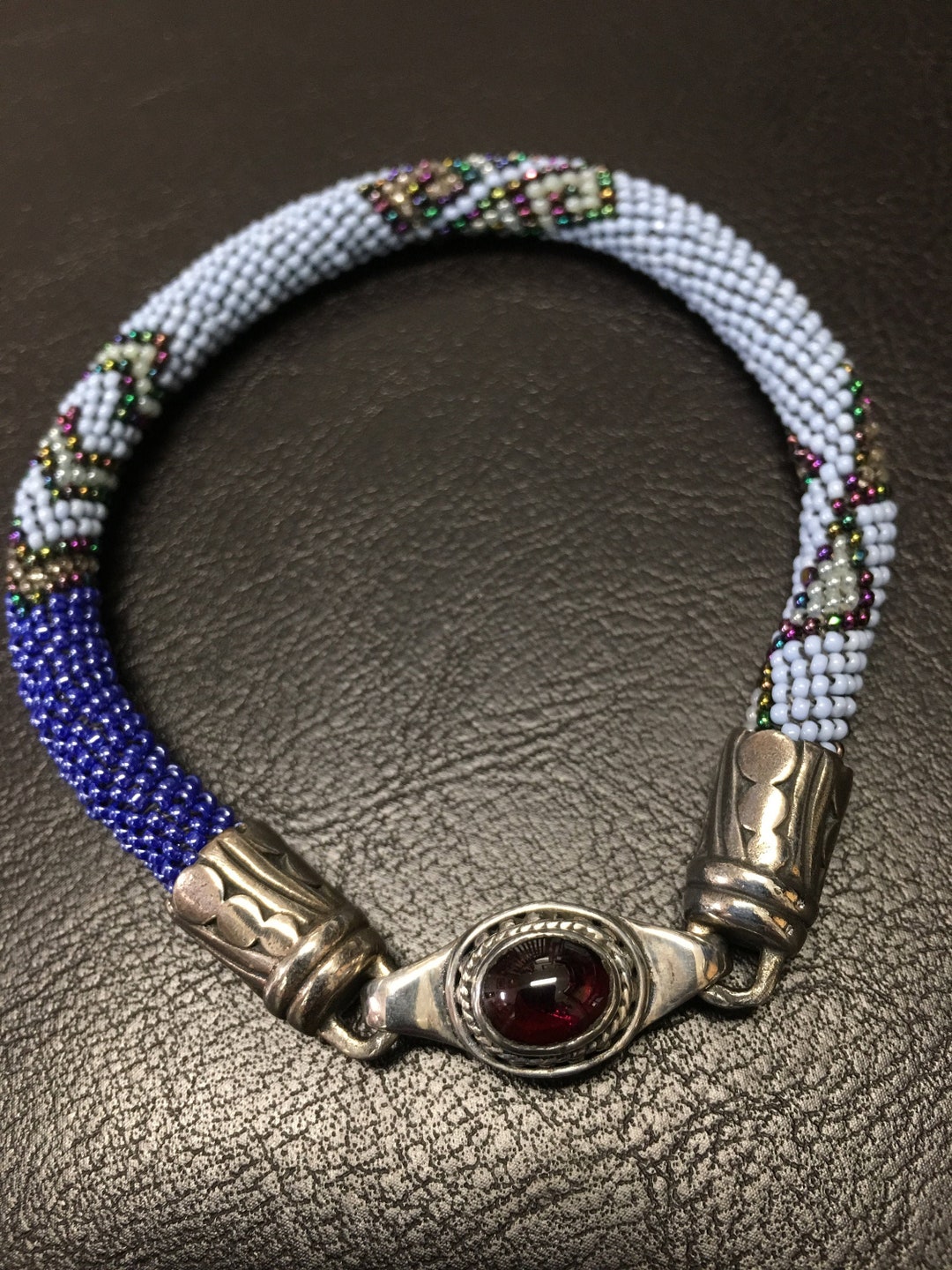 Bracelets, Beaded Peyote Stitch Multi Color Blue, Sterling Silver Clasp ...