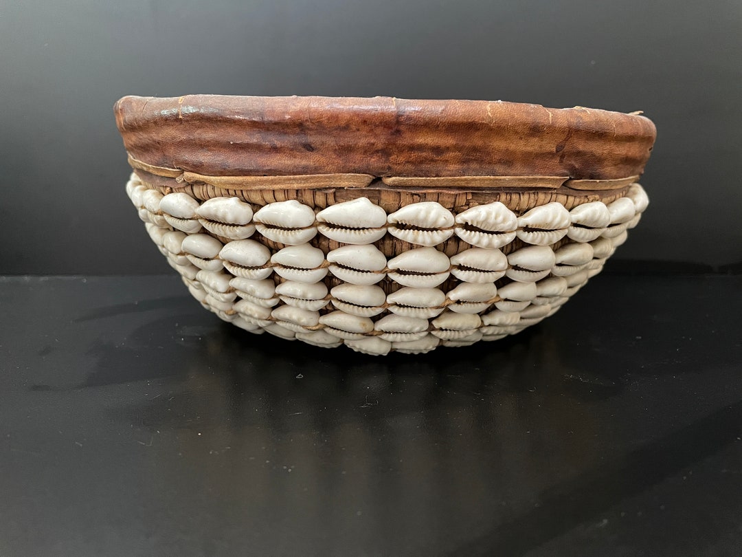 This Vintage Nigerian Handmade Cowrie Shell & Leather Basket Bowls Are ...