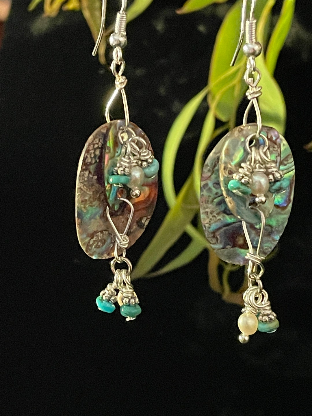 Abalone Shell With a Splash of Turquoise, Mermaid Treasured Earrings ...
