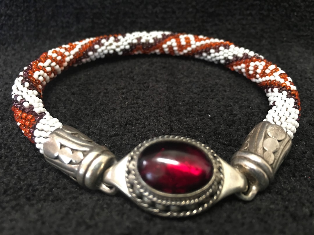 Bracelet Peyote Stitch Beadwork Luscious Garnet Cabochon Stone. Jewelry ...