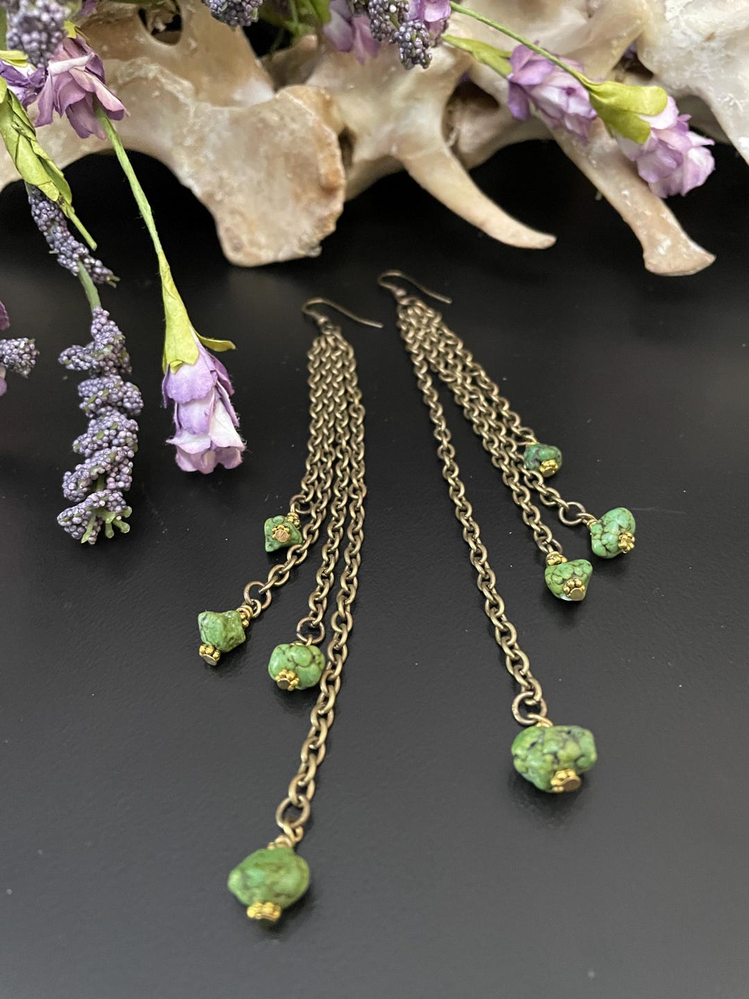 Earrings Brass Pendulum W/turquoise Made by Teresa Bradford - Etsy