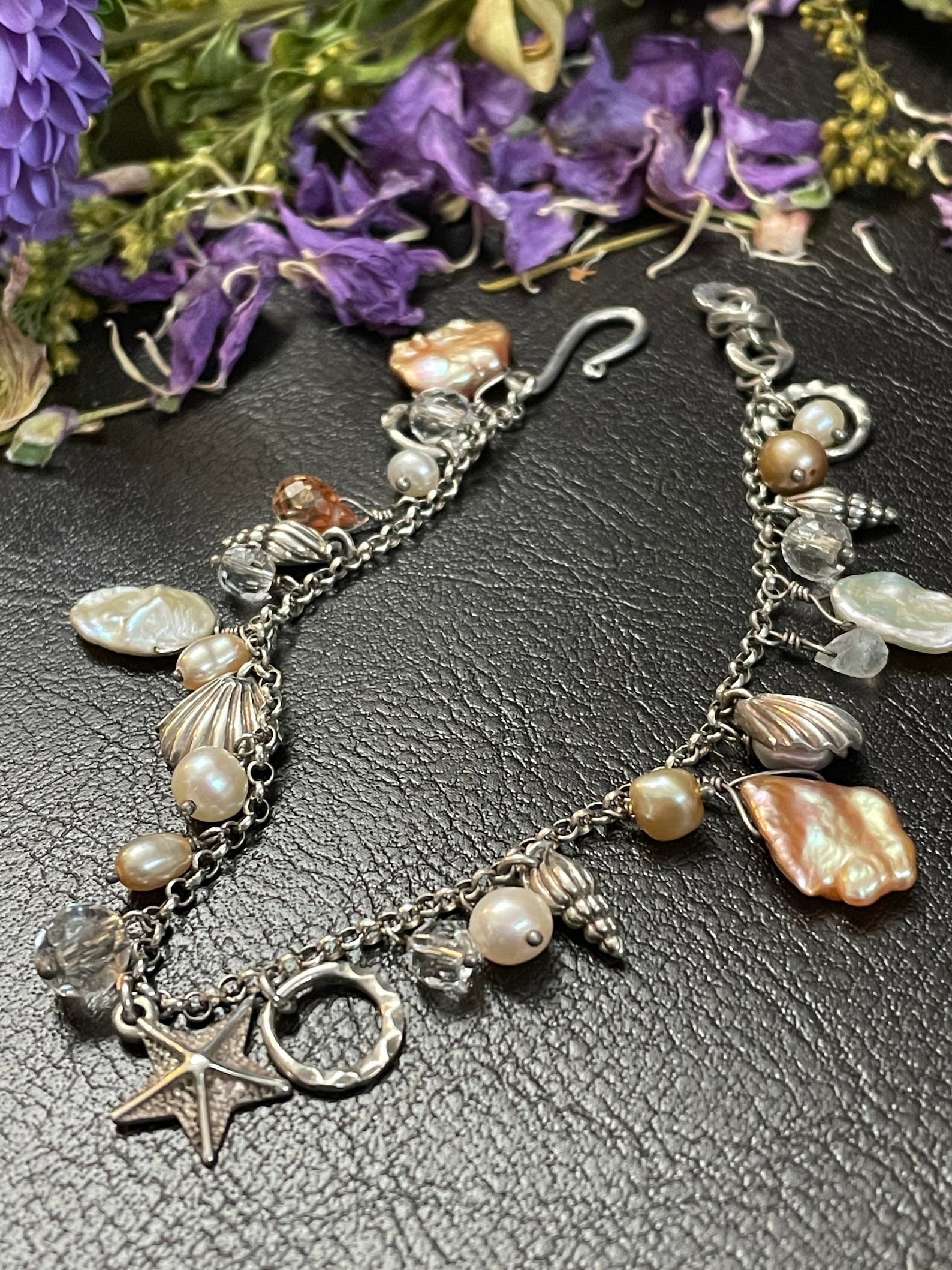 Bracelet Sterling Silver Sea Shells Pearls Moonstones - Etsy